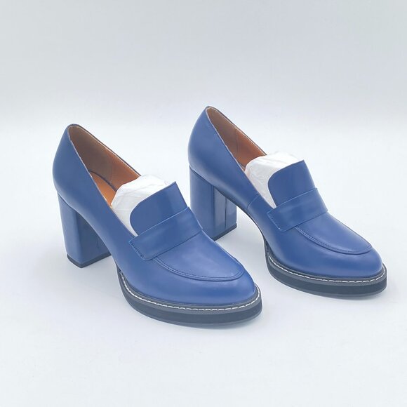 YDN | Shoes | Ydn Blue Penny Loafers Round Closed Toe Pumps Platform ...